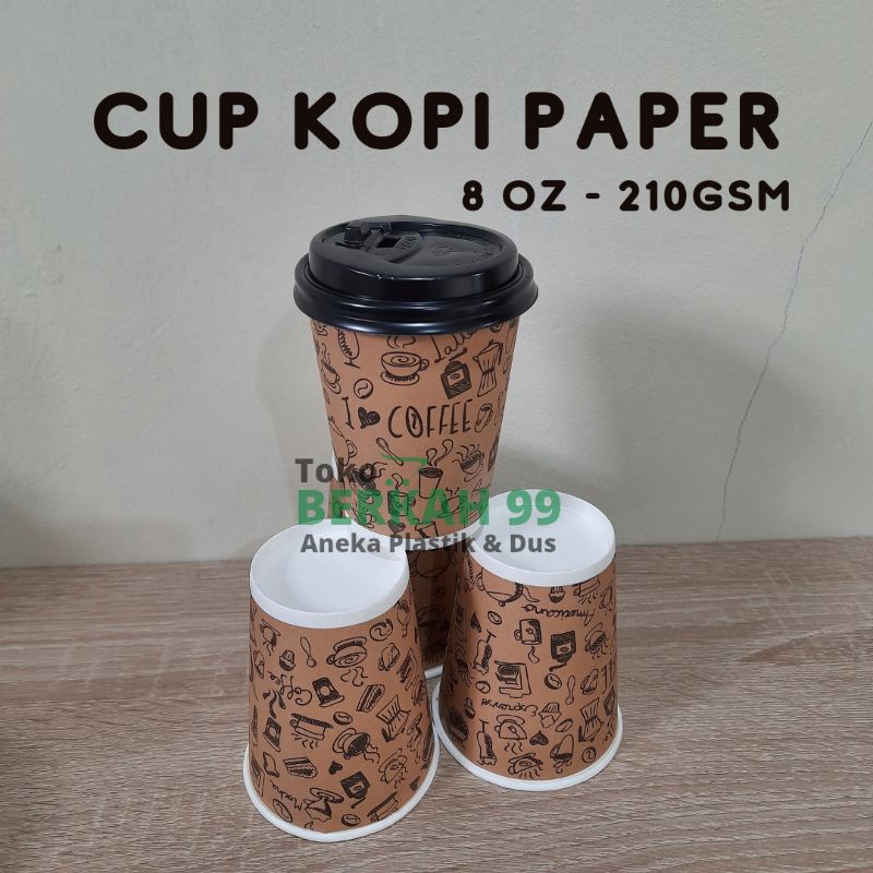 Jual cup kopi motif gelas kertas isi 50 ukuran 6.5 oz, 8 oz, 9 oz | Shopee Indonesia
