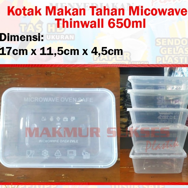Jual Thinwall Rectangle Ecer 650 ml - Kotak Makan Plastik Bening Tahan Microwave (TPS 650ml ...