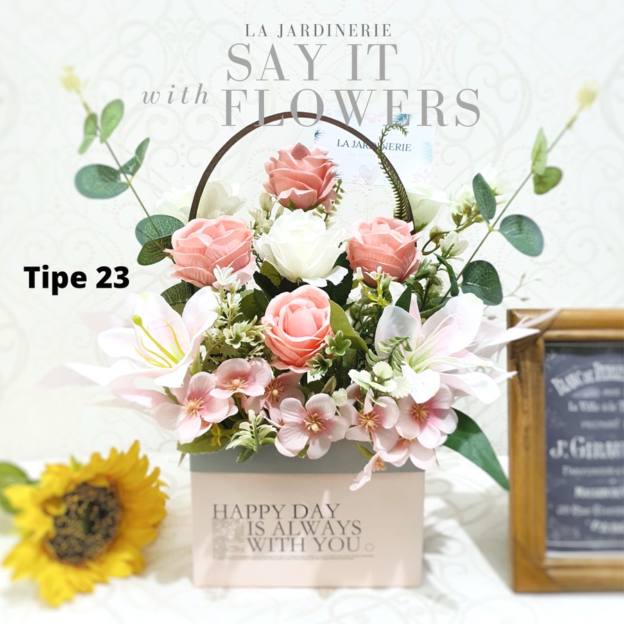 Jual Rangkaian Bunga Artificial Plastik Ucapan Selamat Bloom Box Kado ...