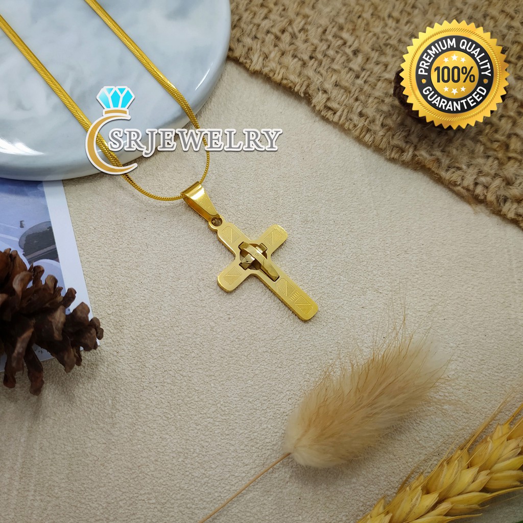 Jual Kalung Salib Emas Bahan Titanium / Aksesoris Rohani Keren ...