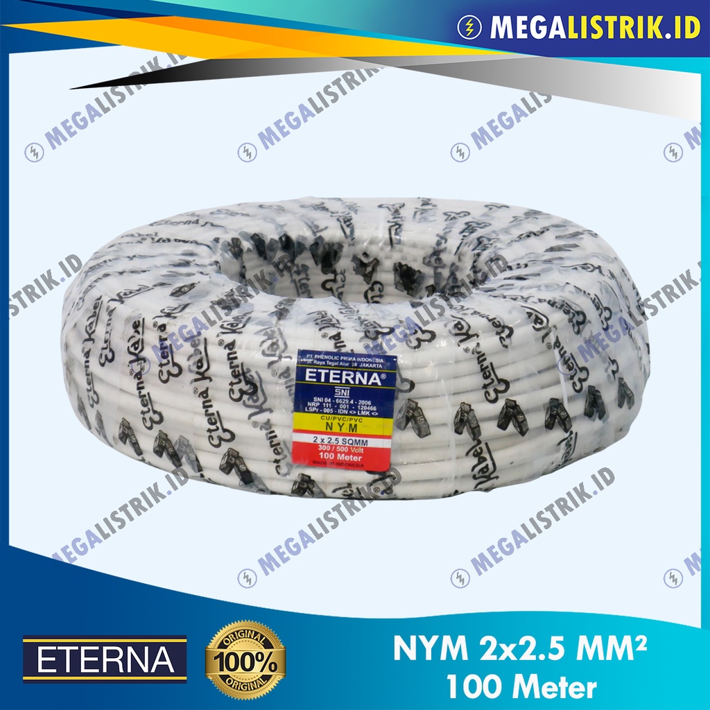 Jual ETERNA NYM 2X2.5 ( 100 METER ) / KABEL LISTRIK PUTIH KAWAT TEMBAGA 2 X 2.5 MM / 2X2,5 / 2 X ...