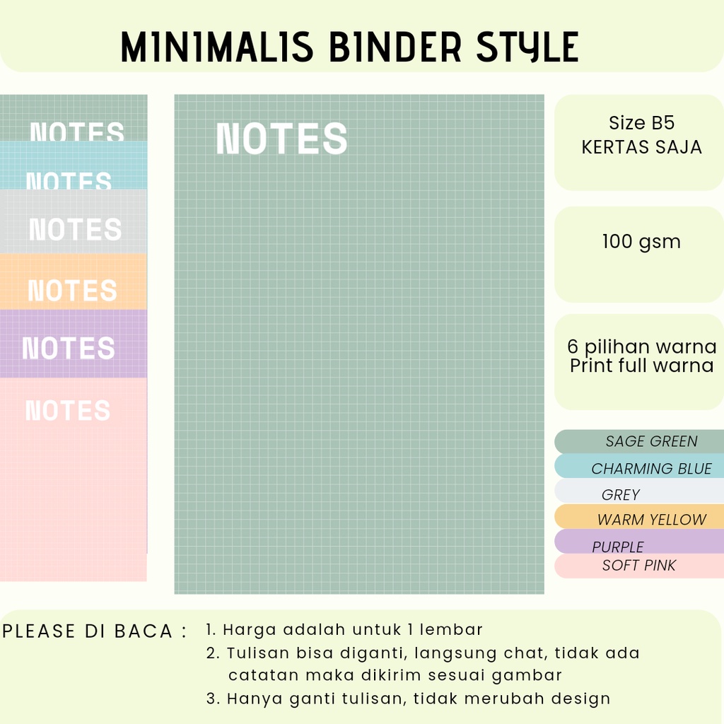 Jual (ISI 10 LEMBAR) MINIMALIS BINDER GRID STYLE - ISI BINDER A5 B5 ...