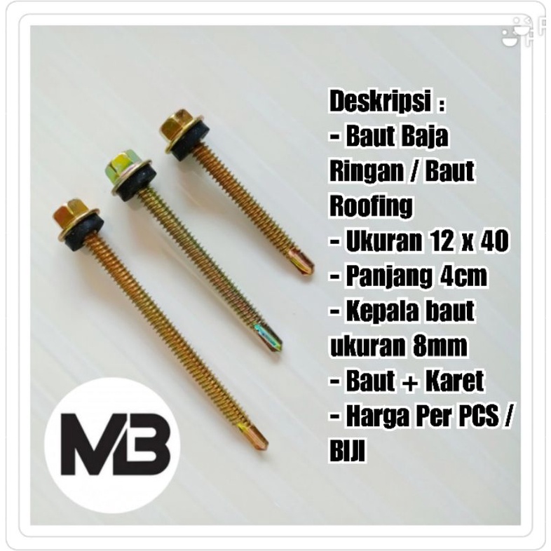 Jual Sekrup Roofing l Baut Seng Baja Ringan 12x40 (4 cm) | Shopee Indonesia