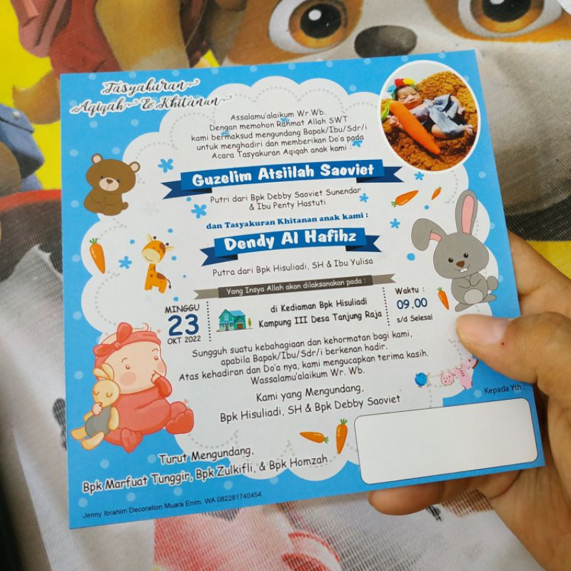 Jual Undangan aqiqah khitan penabalan nama tasmiyah tedak siten ukuran ...