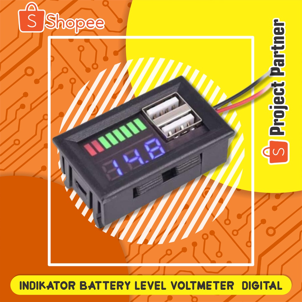 Jual Indikator Battery Level Voltmeter Aki Accu Digital 12V Usb Charger | Shopee Indonesia