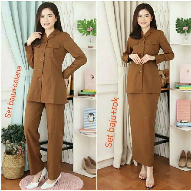 Jual Seragam Set WANITA Pemda PNS ASN khaki tua dan khaki muda BW59 | Shopee Indonesia