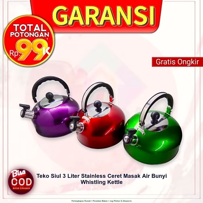 Jual Teko Siul 3 Liter Stainless Ceret Masak Air Bunyi Whistling Kettle Warna Lucu | Shopee ...