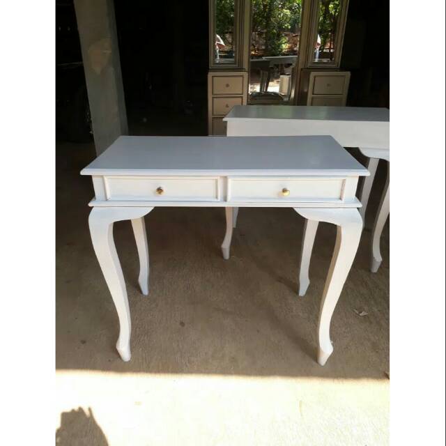 Jual Meja console jati minimalis 2 laci cat duco warna putih | Shopee ...