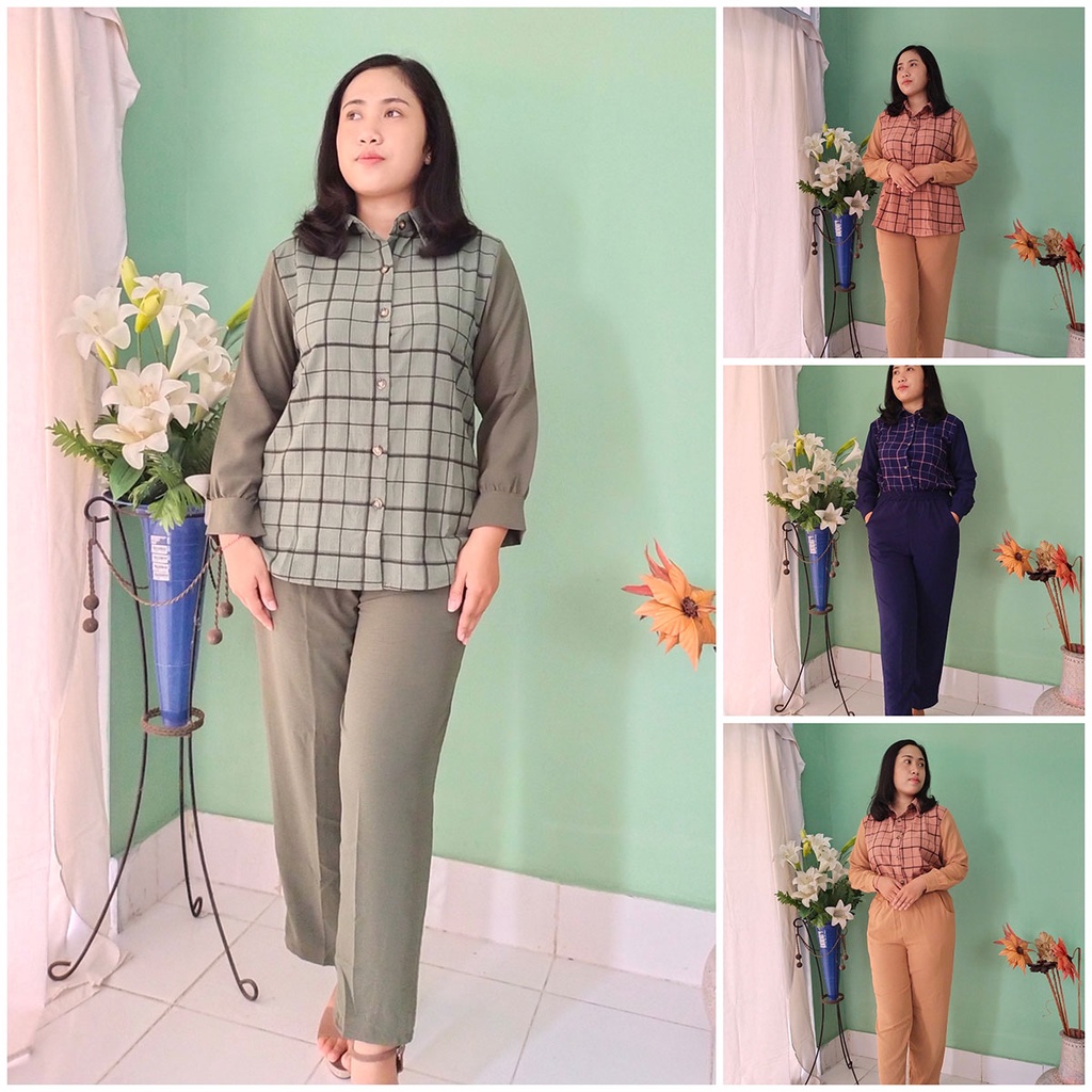 Jual Setelan Blouse Panjang Wanita Crinkle Premium- Setelan Blouse ...