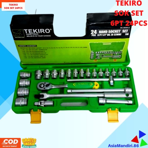 Jual Kunci sok 24pcs Set Socket TEKIRO Kunci Sok 6PT Set 24 Pcs 8 - 32 mm Full Lengkap Socket ...