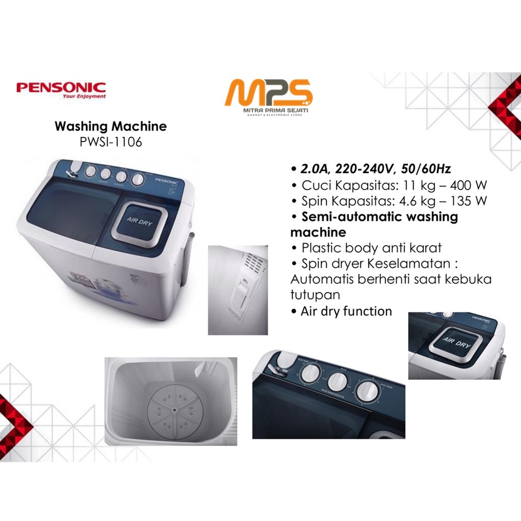 Jual Mesin Cuci 2 Tabung Pensonic PWSI 1106 - 11 Kg - Garansi Resmi ...