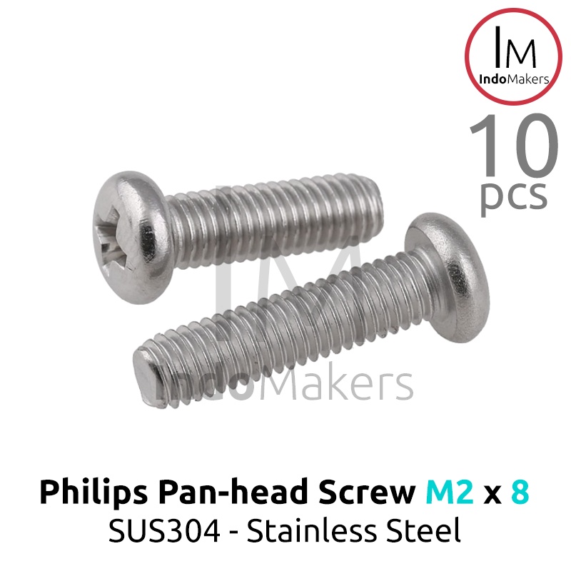 Jual DIN7985 Philips Panhead Screw / Baut Plus Stainless Steel M2 x 8 Isi 10 pcs | Shopee Indonesia