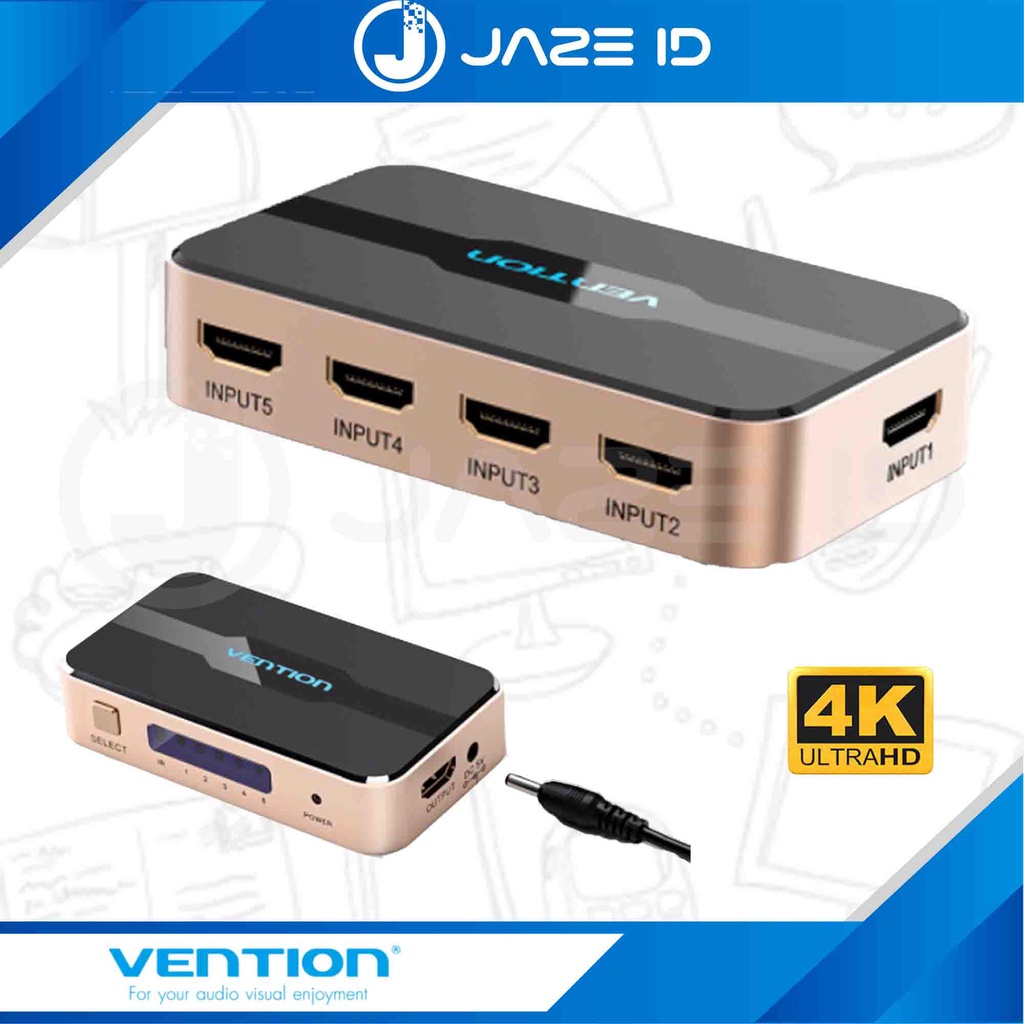 Jual Vention HDMI Switcher 5 in 1 out HDMI Switch Selector 5 Ports 4K ...