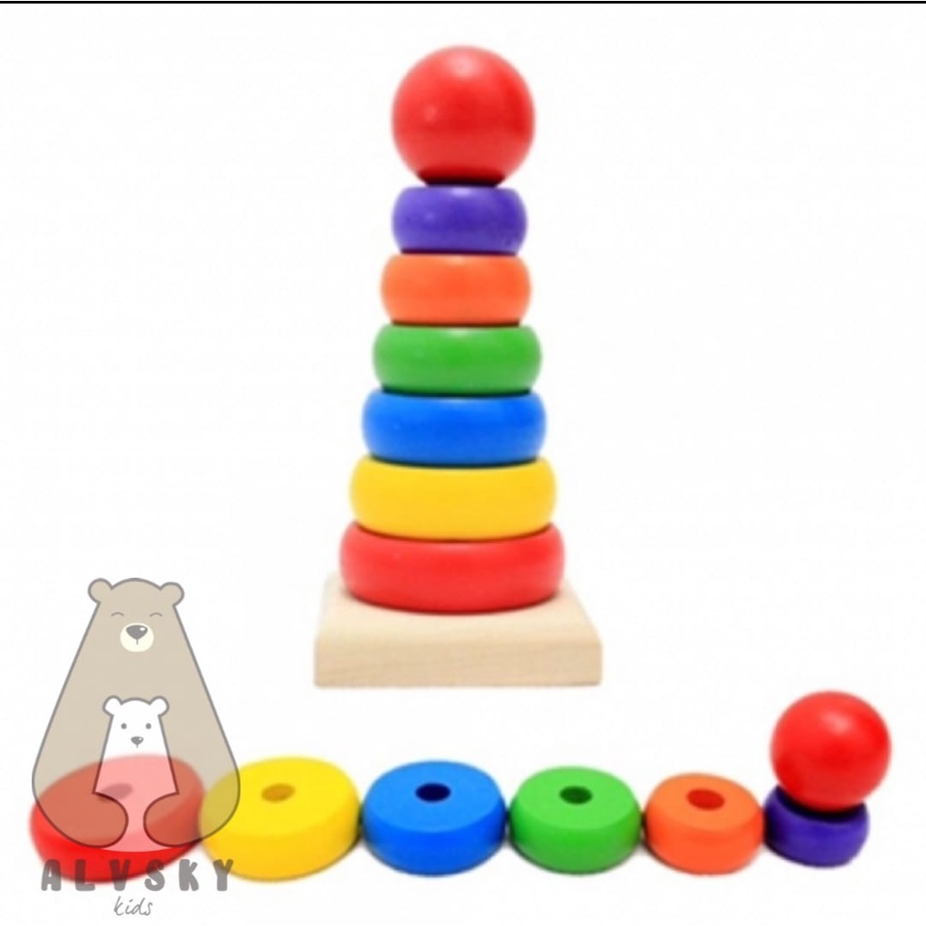 Jual RAINBOW TOWER MAINAN EDUKASI ANAK MENARA SUSUN CINCIN PELANGI RING ...