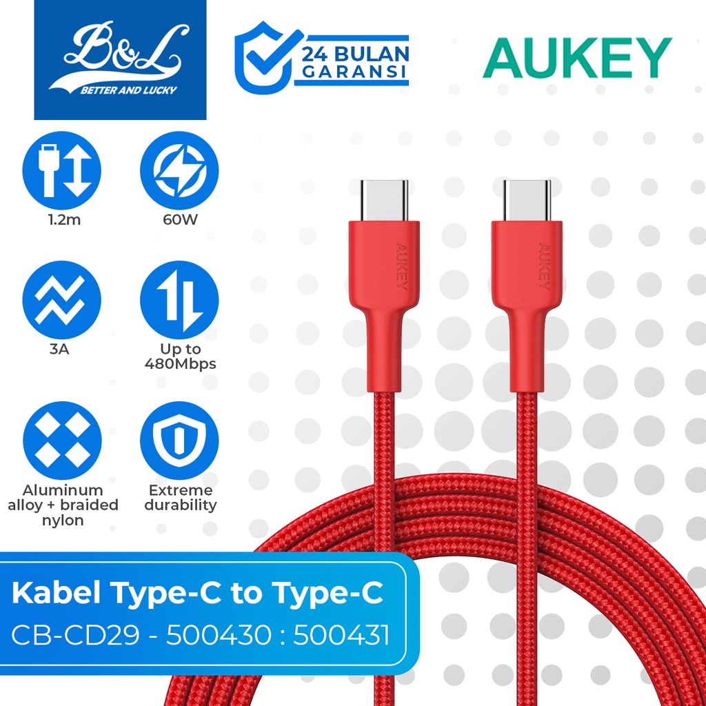 Jual AUKEY Kabel Data Type-C to Type-C IMPULSE BRAIDED CC | Shopee ...