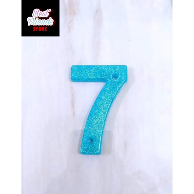 Jual Nomor Rumah aesthetic Angka & Huruf hiasan glitter Biru terang ...