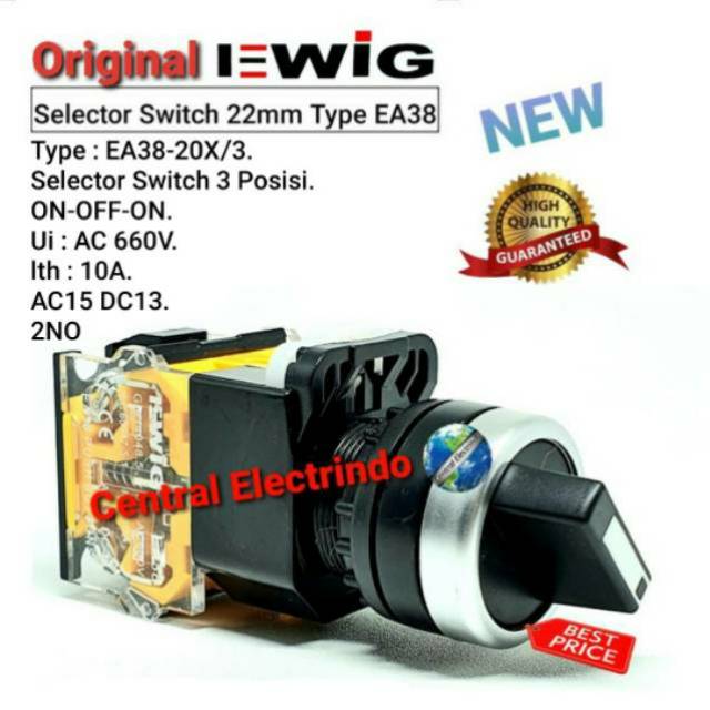 Jual Selector Switch EWIG 22mm EA38-20X/3 3Posisi ON-OFF-ON 2NO. | Shopee Indonesia