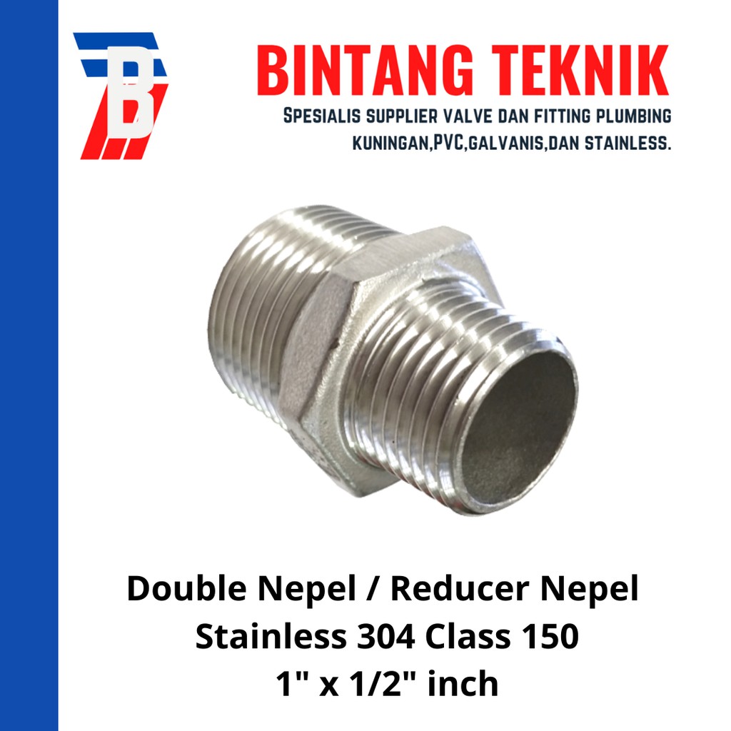 Jual Double Nepel / Reducer Nepel (Nipple) 1" x 1/2" Stainless 304 #150 | Shopee Indonesia