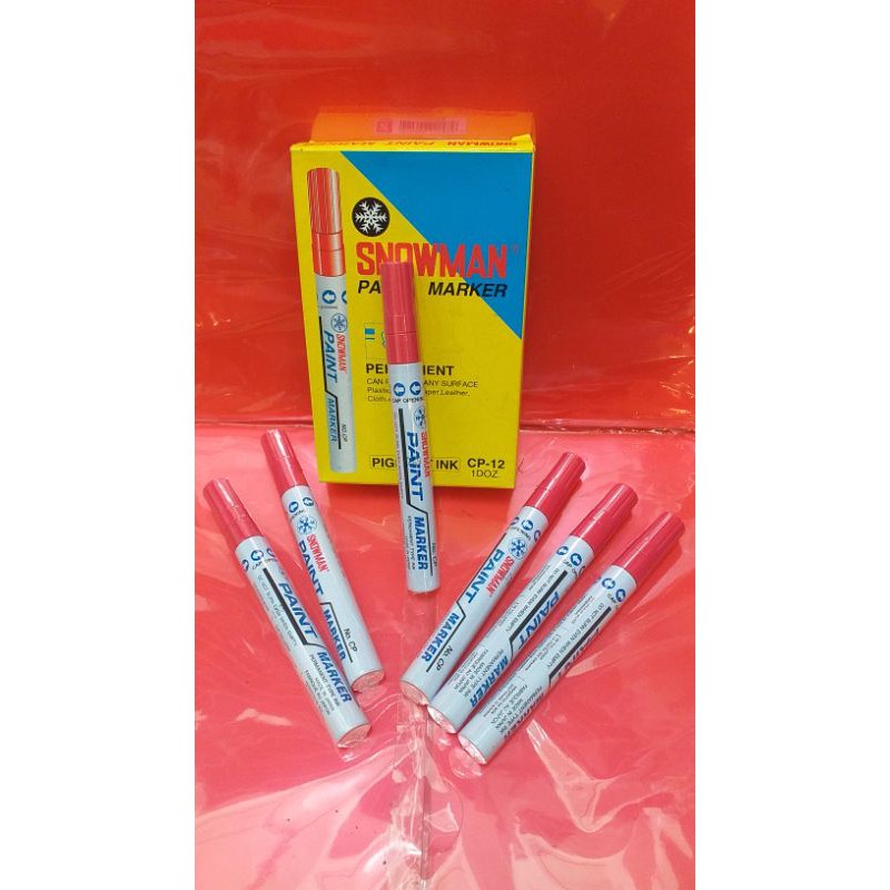 Jual spidol permanent paint marker snowman merah isi(12) | Shopee Indonesia
