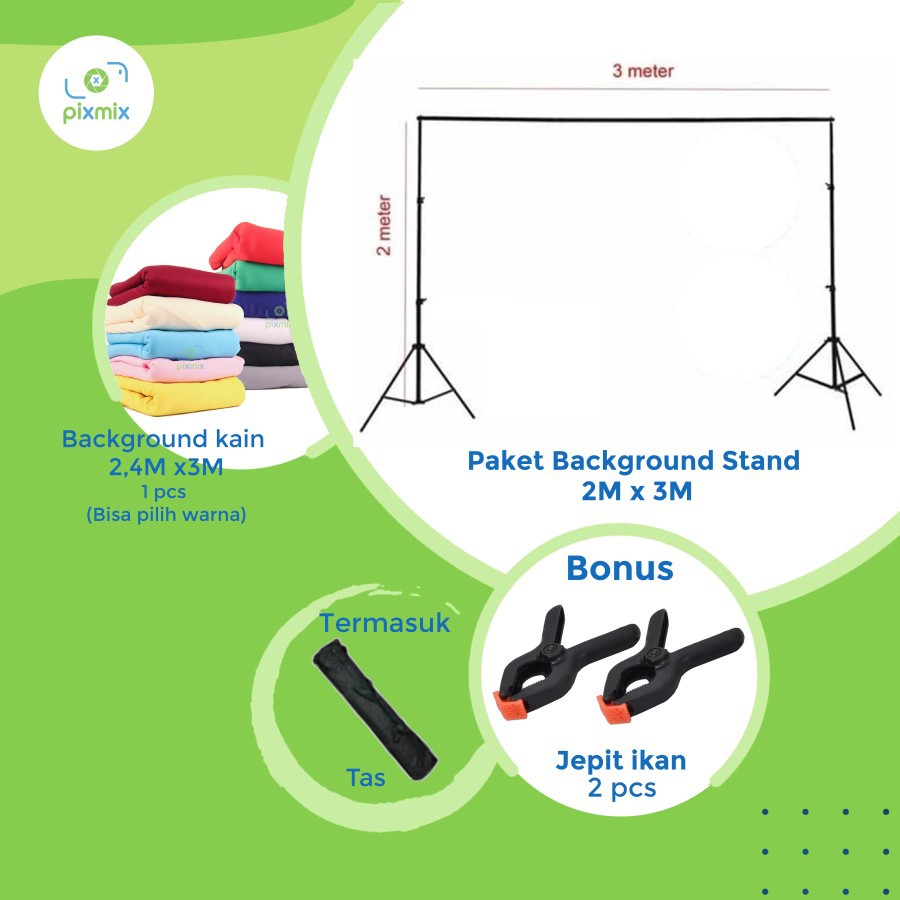 Jual Background stand 2 x 3 meter | paket dengan background kain 2.4 x ...