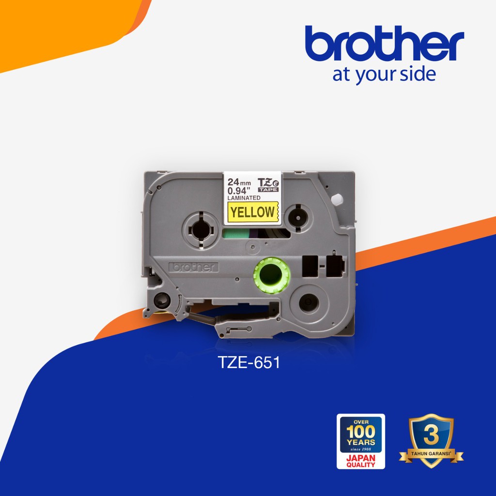 Jual Brother Label Tape TZE-651 Black on Yellow Laminated Tapes 24mm ...