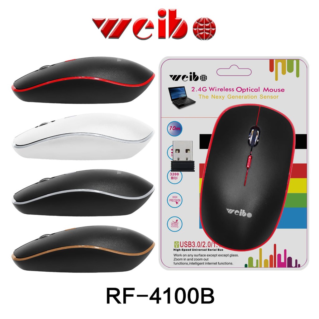Jual MOUSE WIRELESS SLIM WEIBO RF 4100B 2.4G WITH USB COMPUTER LAPTOP ...