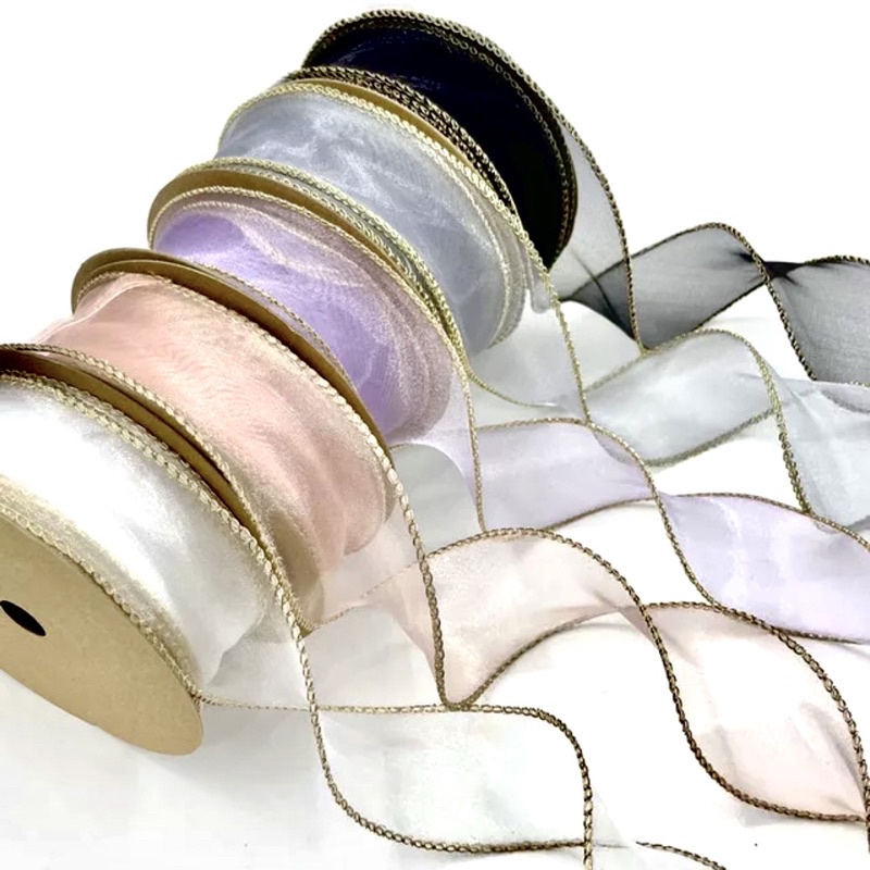 Jual Pita Gelombang 10 Yard Bahan Silk Organza / Wave Ribbons Goldtail ...