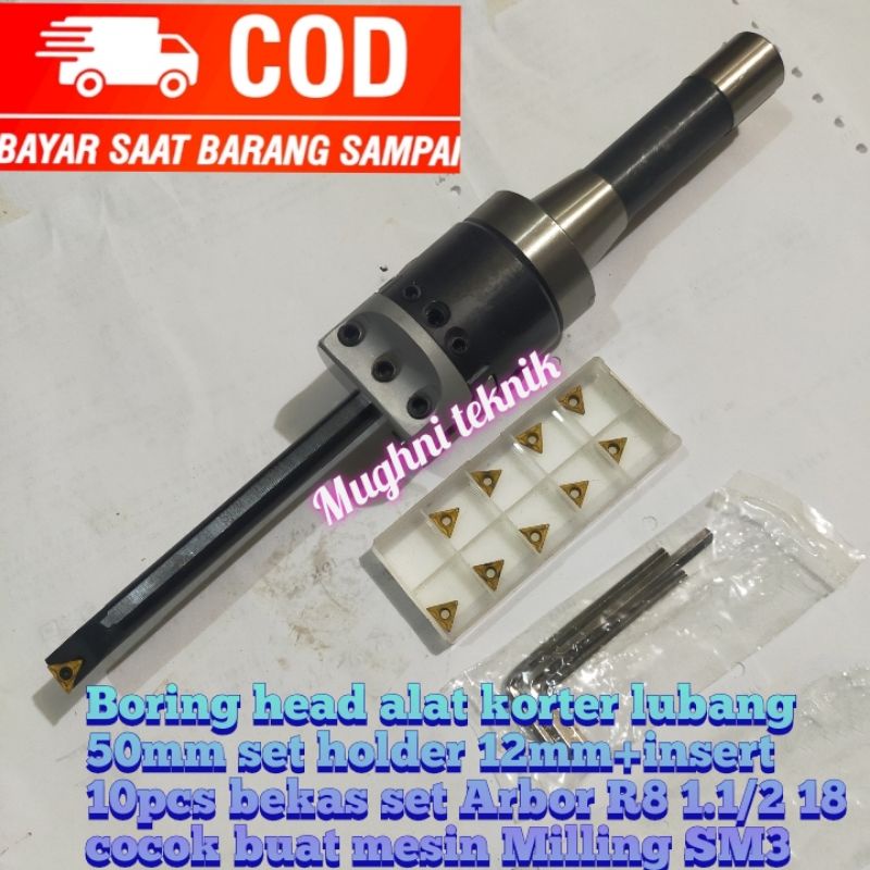 Jual Boring head alat korter kolter lubang 50mm holder 12mm set Arbor ...