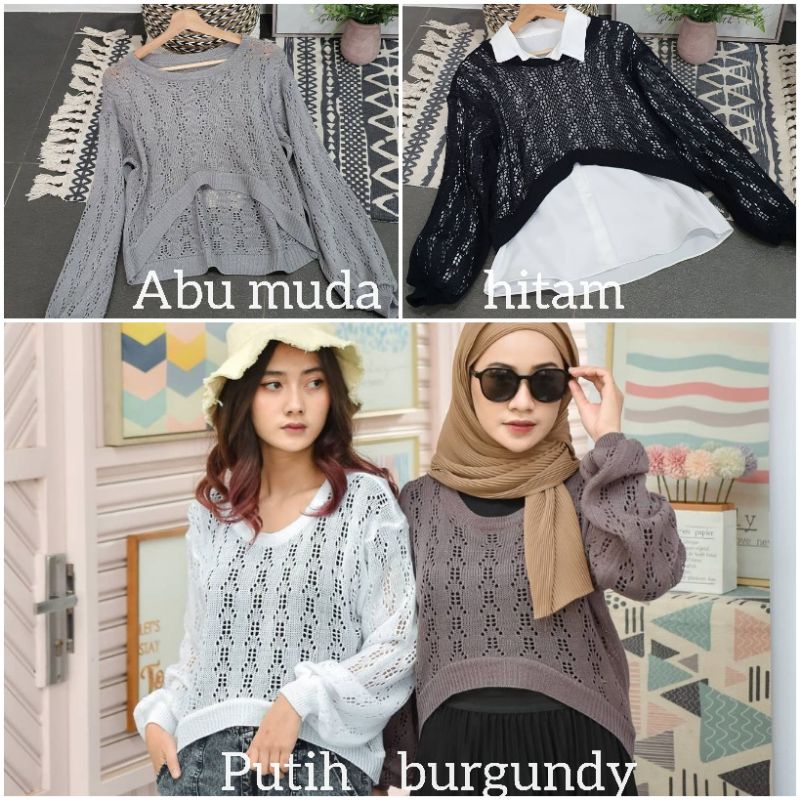 Jual Atasan rajut wanita/blouse rajutan murah/atasan jala jaring cewek ...