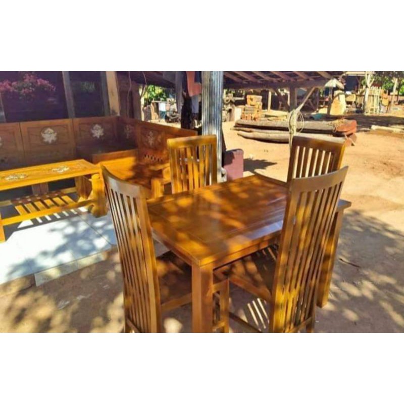 Jual Meja makan kursi 4 balero jari jari minimalis kayu jati | Shopee Indonesia