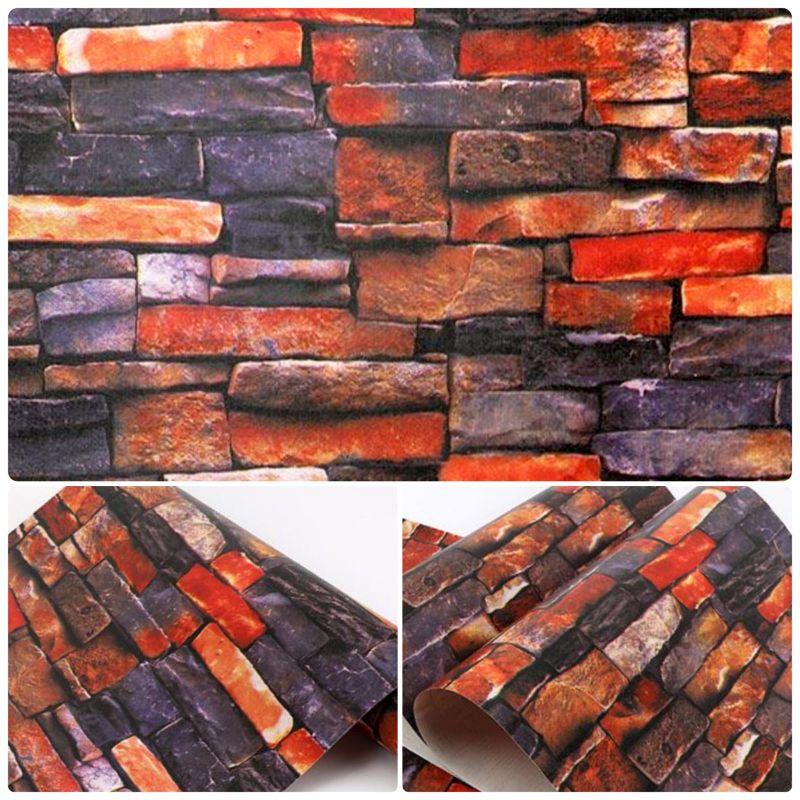 Jual Wallpaper Sticker Dinding Batu Bata Orange Hitam Mewah Elegan ...