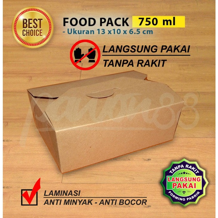 Jual Food Pack - Box pail - Kotak Makanan | KRAFT COKLAT - 750 ml ...
