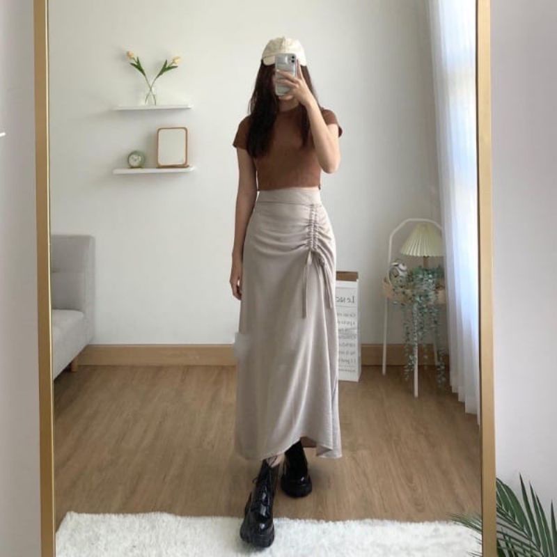 Jual Tamara Skirt - Rok Serut Casual Flowy - Midi Maxi Ruched Skirt ...