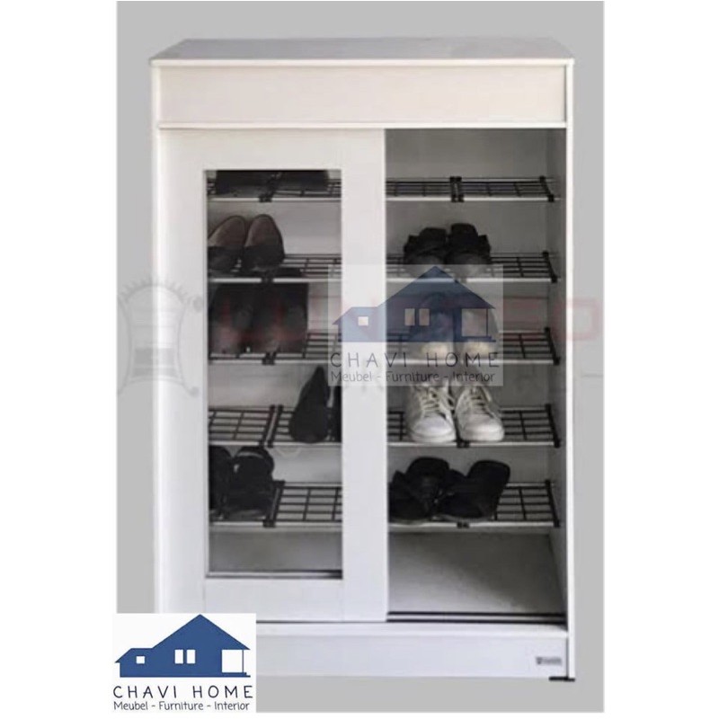 Jual rak sepatu lemari sepatu shoes rack pintu geser sliding full putih ...