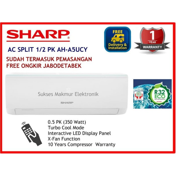 Jual FREE PASANG AC 1/2 PK Sharp AC 0.5 PK AH-A5UCY AH-A5BEY AH-A5BBY Original Garansi Resmi ...