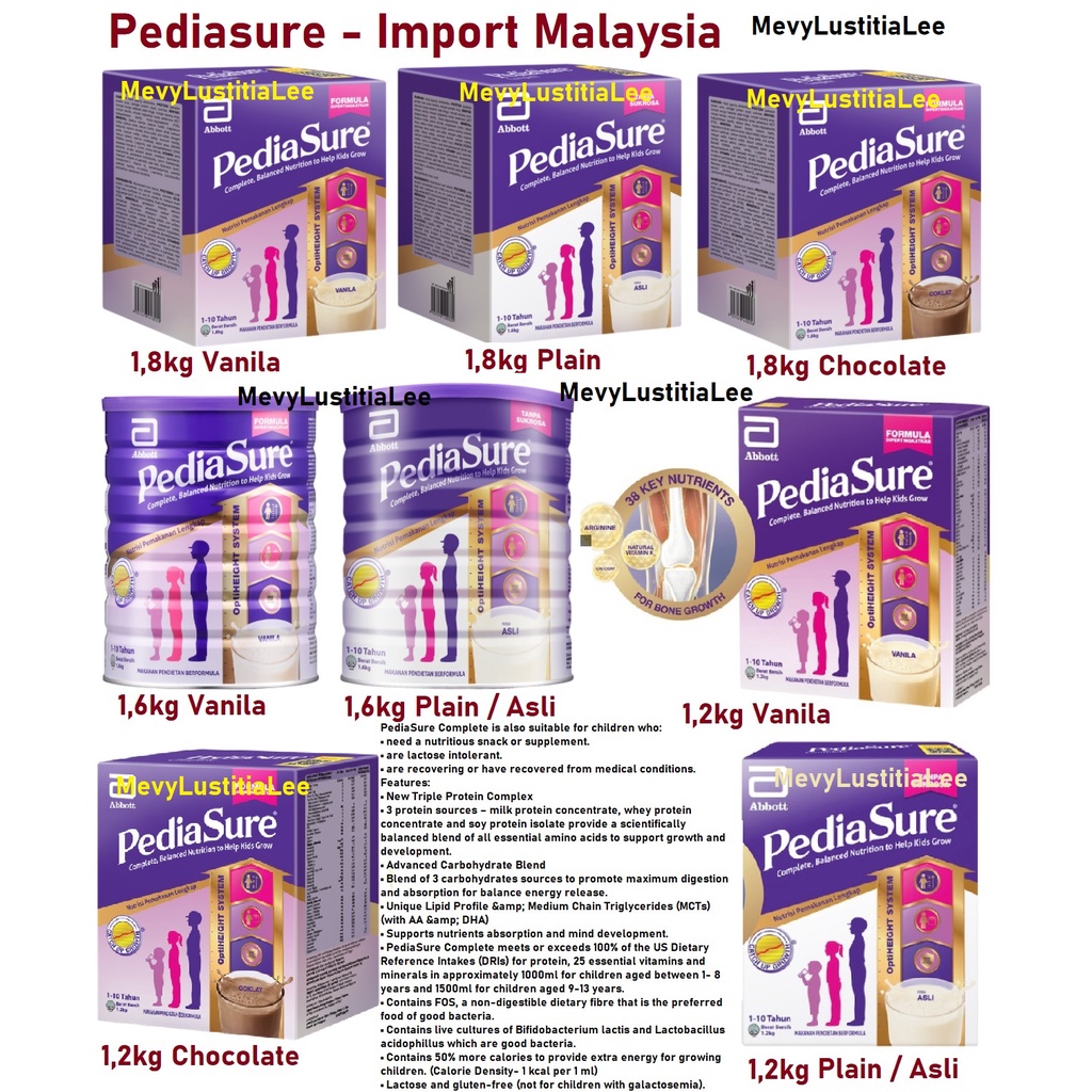 Jual Malaysia 1,8kg 1,6kg 1,2kg Susu Pediasure PeptiGro Pepti Gro ...