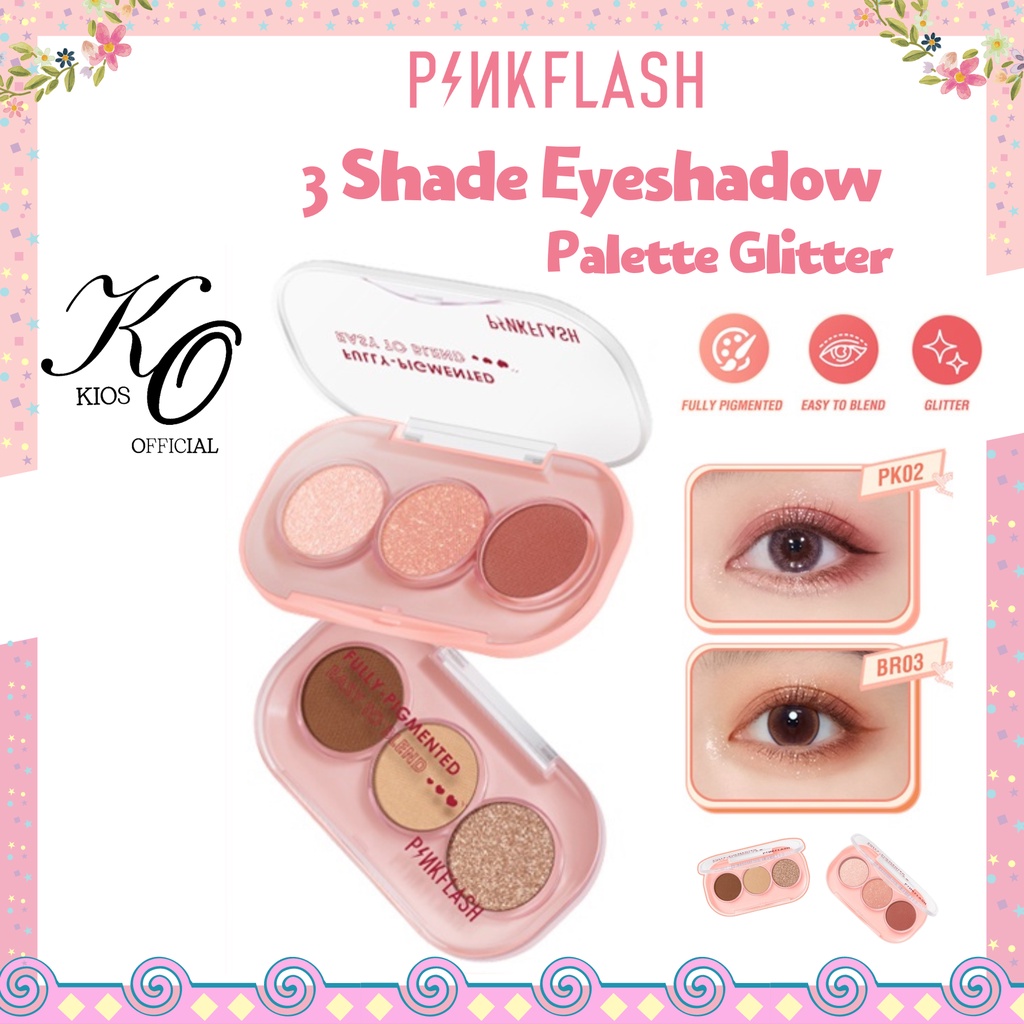 Jual Pinkflash 3 Shades Eyeshadow Palette Glitter Hight Pigment Easy To ...