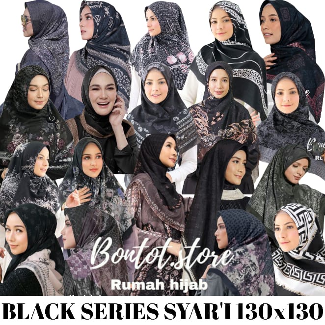Jual Black series Hijab jumbo Segi empat motif Kerudung Segi empat Voal ...