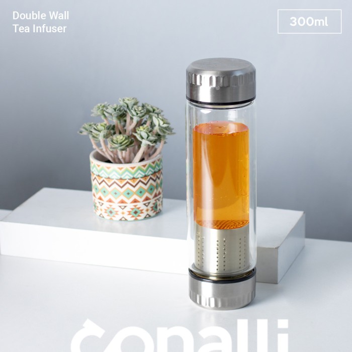 Jual Tea Infuser Bottle Double Wall Glass 300ml Botol Minum Teh ...