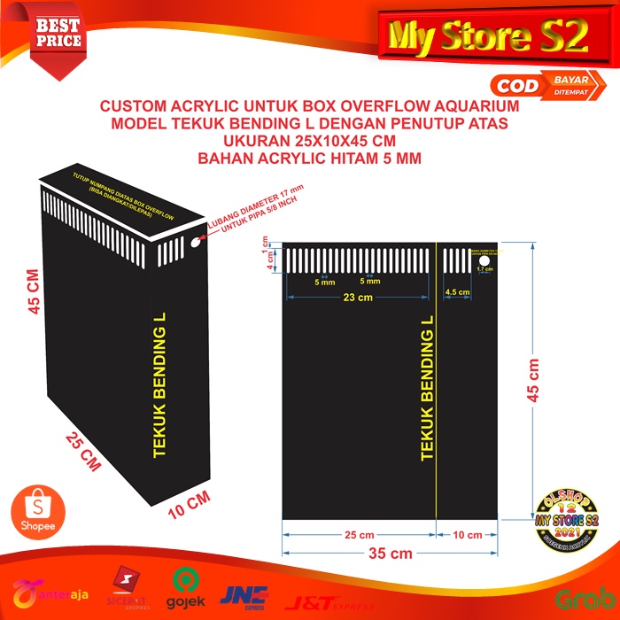 Jual CUSTOM ACRYLIC UNTUK BOX OVERFLOW AQUARIUM 25X10X45 CM - DENGAN ...