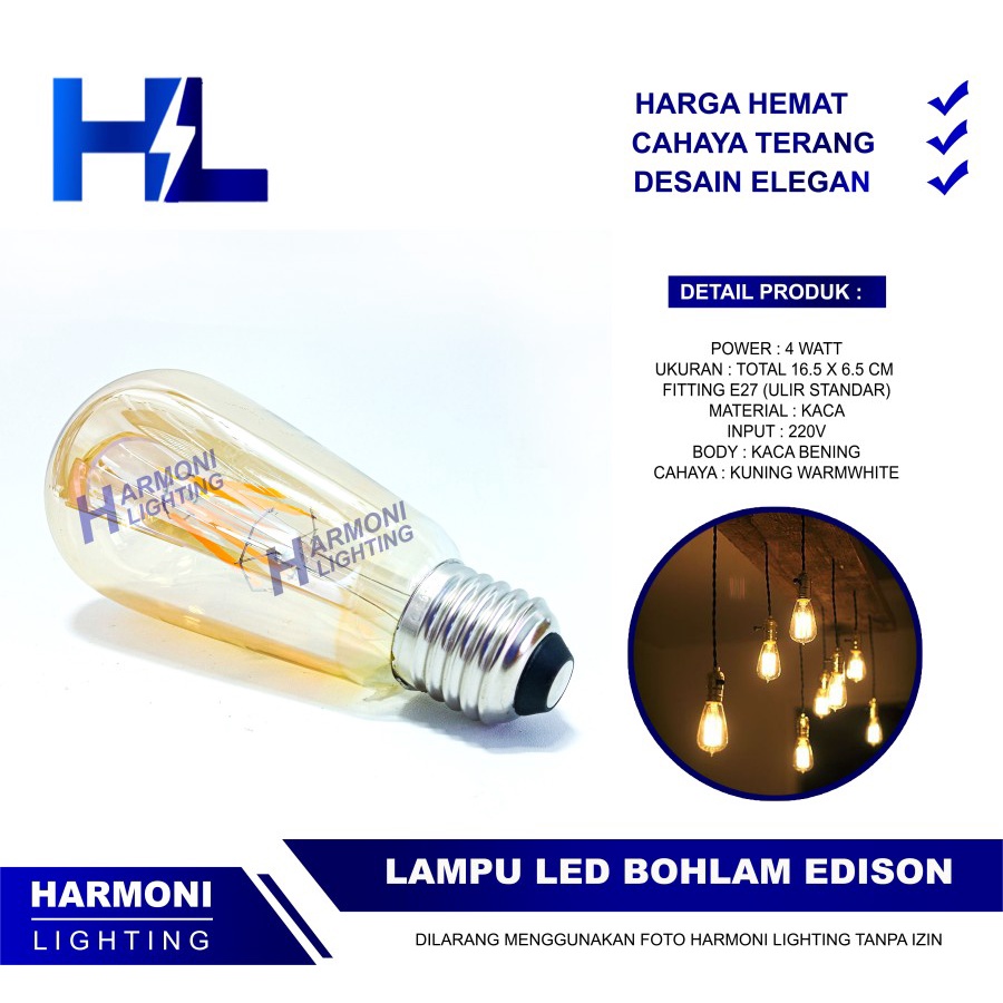Jual Lampu Led bohlam Edison cafe antik pijar 4w oval st64 | Shopee ...