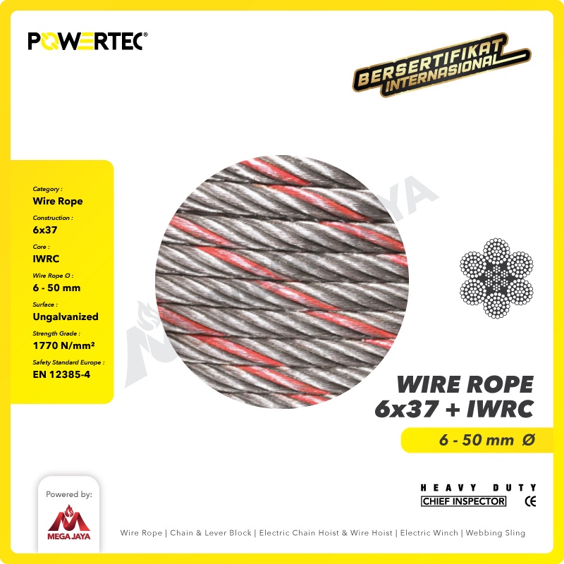 Jual POWERTEC Wire Rope / Kawat Seling Baja 6x37 IWRC 10mm Ungalv - 1 Meter | Shopee Indonesia