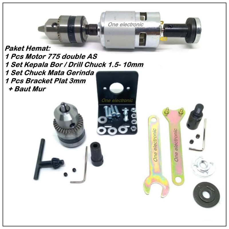 Jual Motor 775 Motor Double AS Lengkap Kepala Bor Chuck Gerinda Bracket ...
