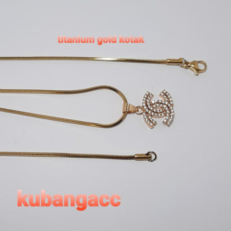 Jual Kalung titanium gold kotak plus liontin Kalung wanita Kalung cewek ...