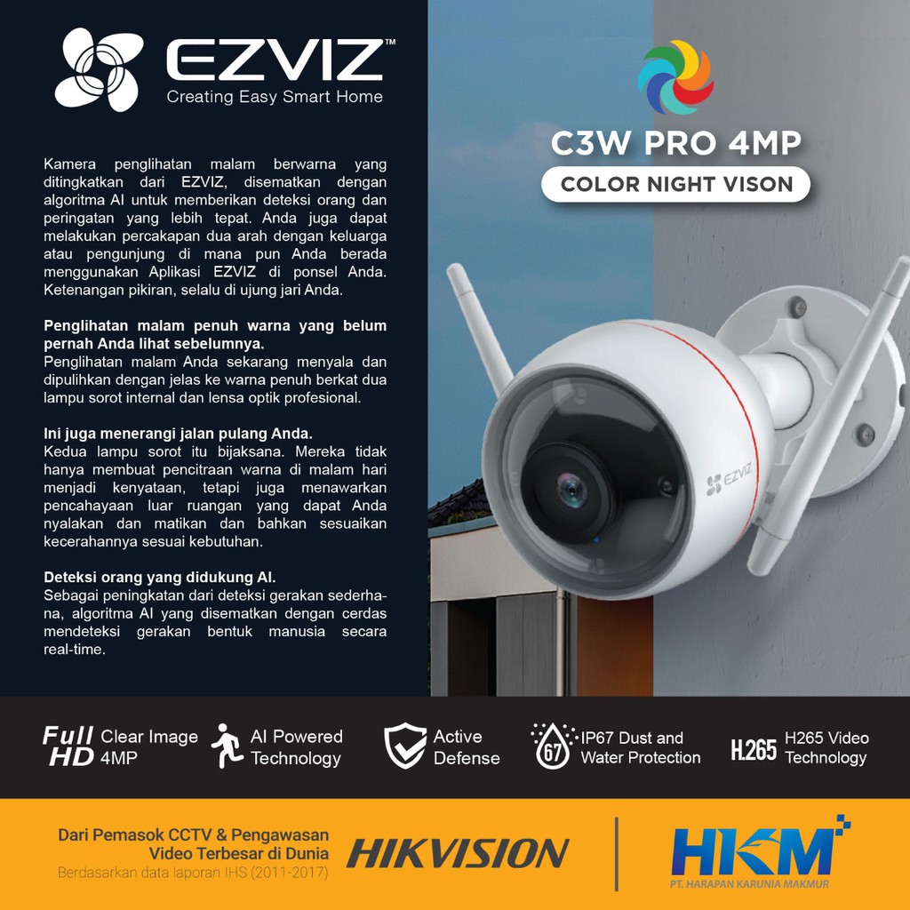Jual Ezviz C3W Pro 4MP Color Night Wireless CCTV IP Camera with AI ...