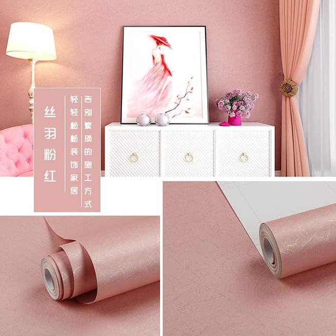 Jual Wallpaper Stiker Dinding Polos Emboss Tekstur Serabut Pink 8m X ...