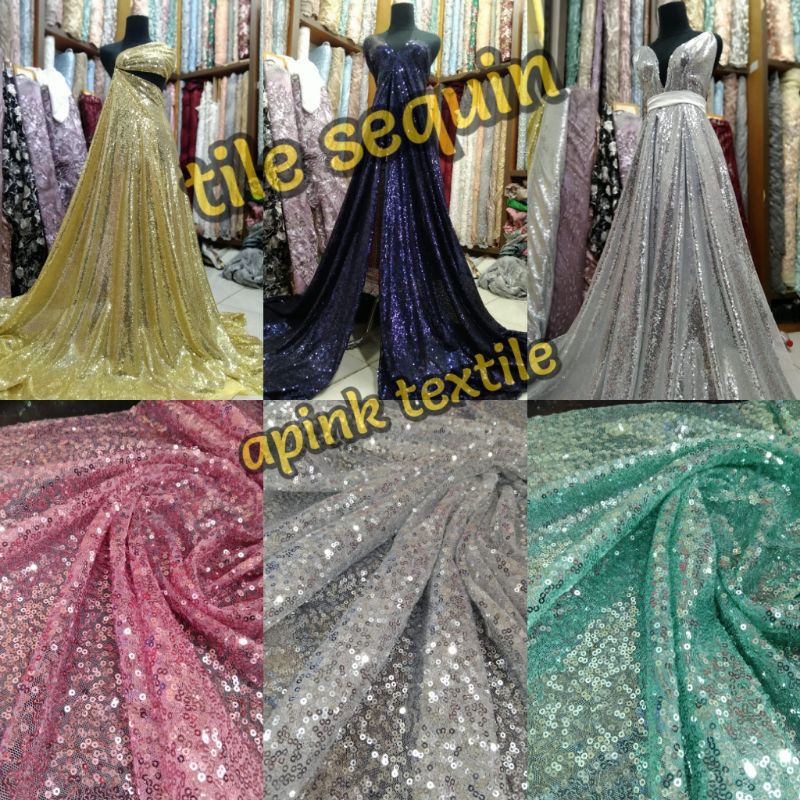 Jual kain tile sequin tile kebaya pesta kain tile / bahan meteran lebar ...