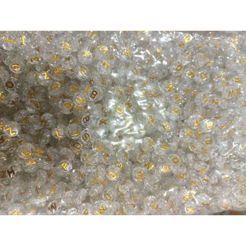 Jual manik mote bulat pipih transparan bening huruf emas uk 1cm isi ...