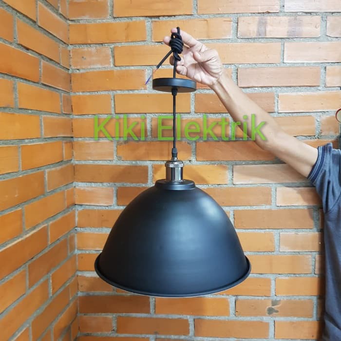 Jual Kap Lampu Gantung Hitam Diameter 34 cm ( Aluminium ) + Fiting Besi E27 | Shopee Indonesia