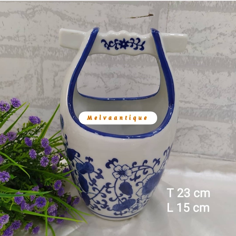 Jual Tempat sendok keramik biru putih / timba keramik Biru putih tinggi ...